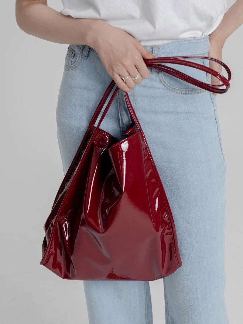 Vintage Red Patent Leather Tote Bag – Burgundy Bags